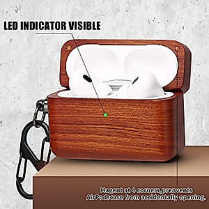 Wood Airpod Case for Airpods, Full-Body Protective Wood Case with Carabiner for Apple Airpods (Airpod pro, Rose)