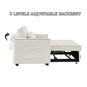 SEVENWOOD Velvet Loveseat Sleeper Sofa Bed, Convertible Futon Sofa Couch with Pull Out Bed, Small 2 Seater Lounge Sofa with Adjustable Backrest and Toss Pillows for Living Room.