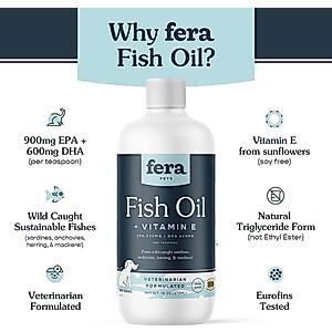 Fera Pets Fish Oil for Dog and Cat with DHA, EPA, Vitamin E and Omega-3 Fatty Acids – Liquid Fish Oil Supplement - Brain Function & Immune Health 16 oz