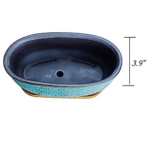 ARTKETTY Succulent Pots, 7.9" Rectangle Succulent Planters with Drainage Tray, Shallow Planters for Indoor Plants Ceramic Cactus Pots Bonsai Flower Plant Container for Home Windowsill Decor