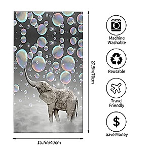 AieeFun Ultra Soft Highly Absorbent Hand Towels, Funny Elephant with Bubble Grey Pattern Bathroom Towel for Sports Home Decor, 27.5 x 15.7 Inches