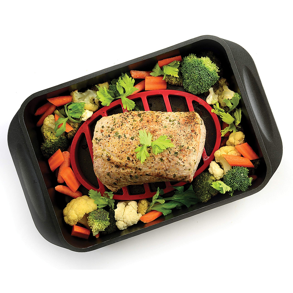 Norpro 405 Oval Silicone Roast Rack, Red