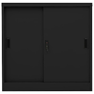 vidaXL Steel Office Cabinet - 35.4"x15.7"x35.4" - Versatile Storage Solution with Adjustable Shelves and Sliding Door - Ideal for Office Use - Black