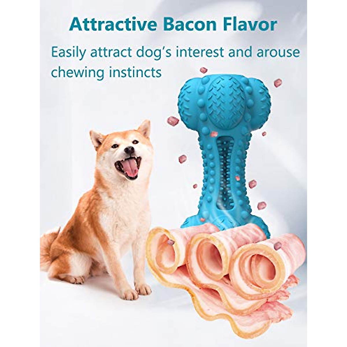 SCHITEC Squeaky Dog Chew Toy, Tough Durable Natural Rubber Bone with Toothbrush, Indestructible for Aggressive Chewers Large Medium Breed Teeth Cleaning