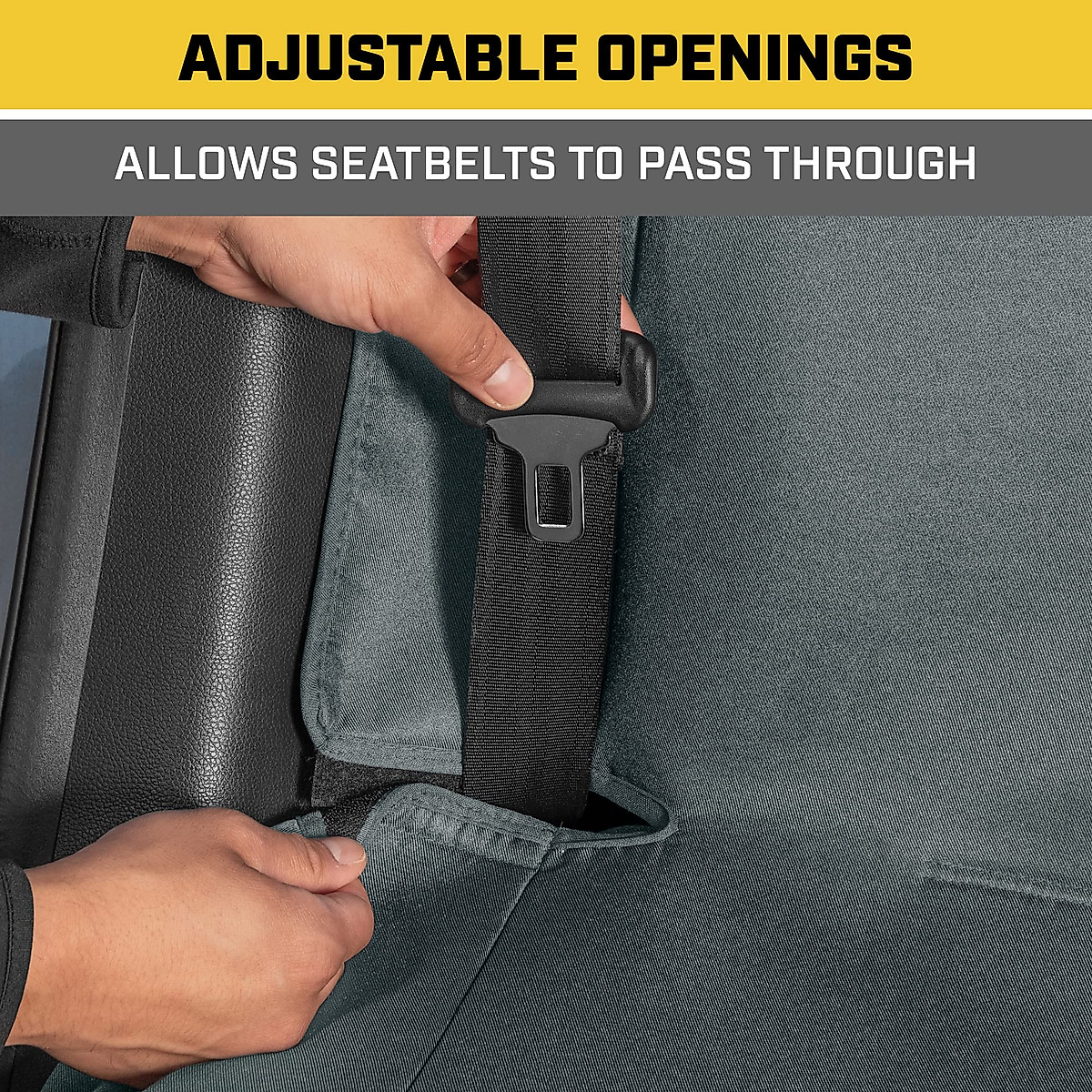 CAT® Flexfit™ Back Seat Cover for Cars Trucks SUV, Zipper Split Rear Bench Protector with Durable Canvas Material, Interior Cover in Gray