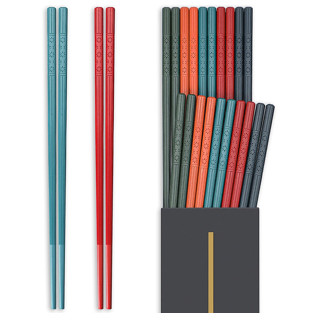 Hiware 10 Pairs Reusable Chopsticks Dishwasher Safe, Non-Slip Chop Sticks Set Japanese Style, 9.5 Inch