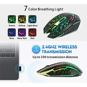 Uciefy Q8 Wireless Gaming Computer Mouse, 2.4GHz USB Optical Rechargeable Ergonomic LED Wireless Silent Mouse, 3 Adjustable DPI, 6 Buttons, Compatible with PC, Laptop, Notebook, Desktop (Black)