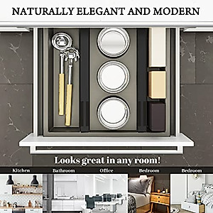 Ryqtop Bamboo Drawer Dividers Organizers, Kitchen Drawer Organizer, Adjustable Drawer Divider for Clothes, Kitchen, Dresser, Bedroom, Bathroom and Office, 4-Pack(12-17 IN), Black