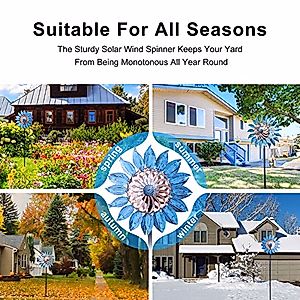 75IN Solar Wind Spinner - Wind Spinners for Yard and Garden Multi-Color LED Lighting Solar Powered Glass Ball with Kinetic Metal Sculpture for Outdoor Yard Lawn & Garden Christmas Holiday