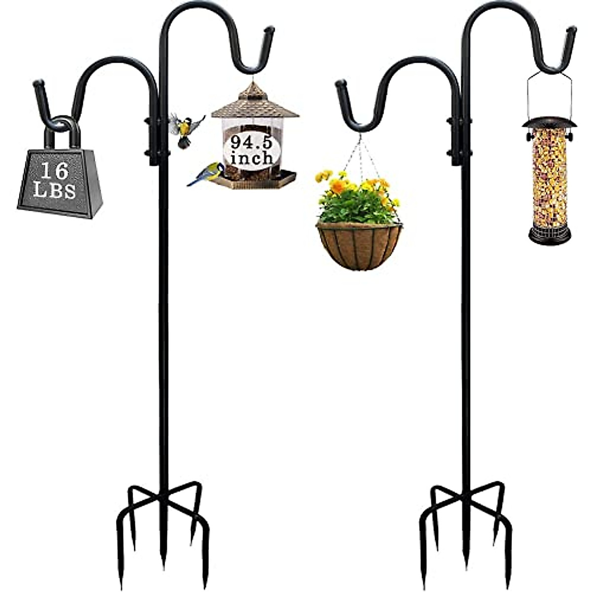 BYBAG Adjustable Double Shepherds Hook,94.5 Inch Tall Heavy Duty Hanging Stakes Two Sided Garden Pole for Bird-Feeder Lantern Plant-Hook Garden-Stake,Plant Stand Hanger for Outdoor Wedding Decor