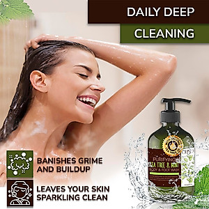 Tea Tree Body Wash with Mint for Women and Men - Helps Acne - Athletes Foot - Jock Itchy - Ringworm - Eczema - Body Odor - Itchy Skin - Moisturizing and Hydrating Sensitive Skin - 16oz