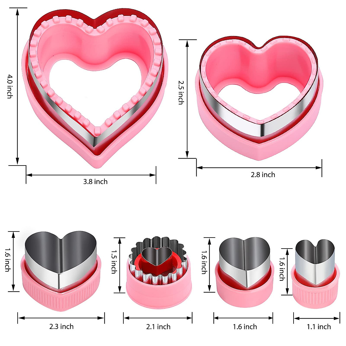 Heart Cookie Cutters Set,6 Pcs Uncrustables Maker Bread Cutters Heart Shapes DIY Cookie Cutters Fruit Vegetable Mold for Kids Boys & Girls Bento Lunch Box