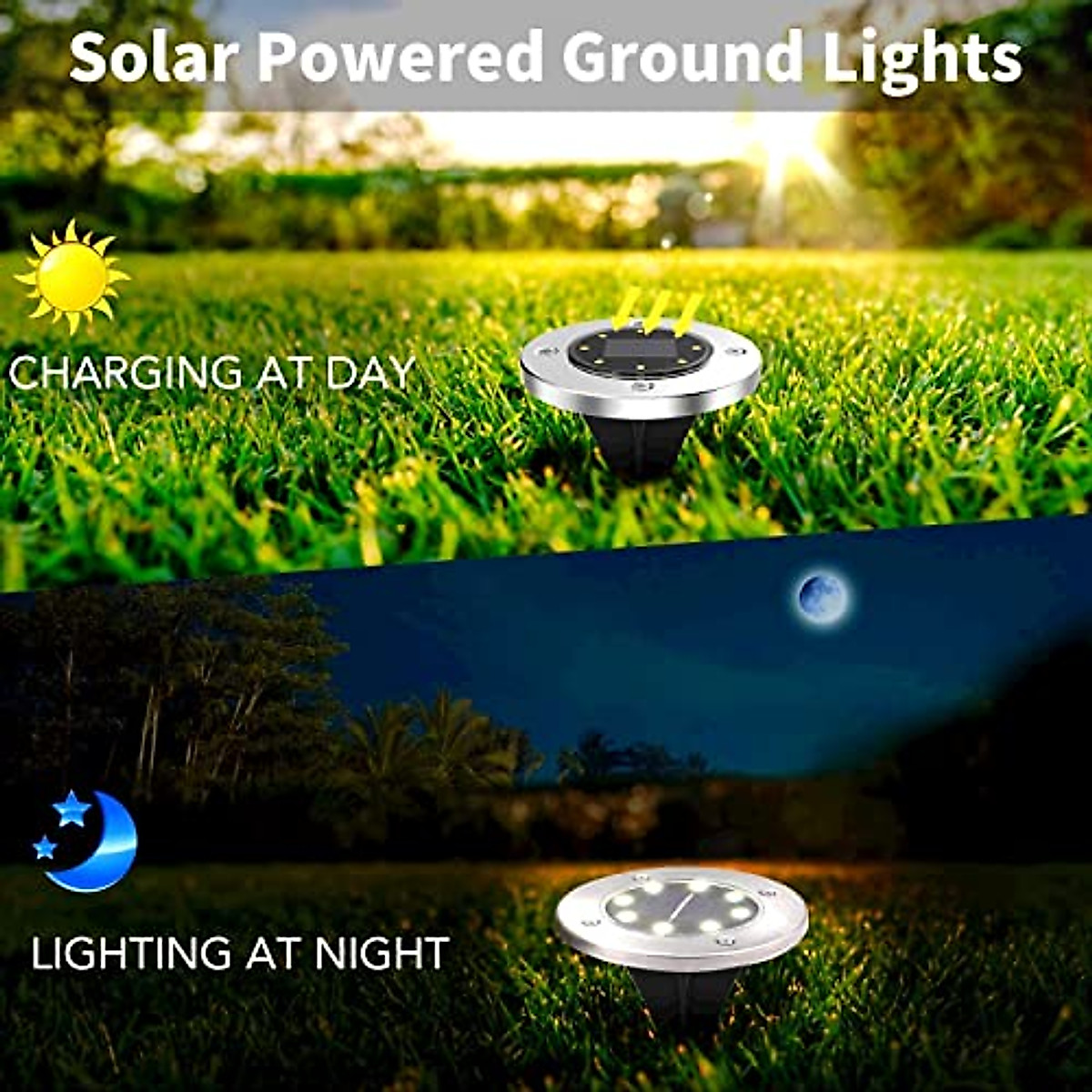 GZKPL Solar Ground Lights, Solar Landscape Lights with 8 LED Disk Lights Outdoor Pathway Lights Decorative for Landscape Pathway Patio Yard Walkway Path Fence Lawn Driveway (White)