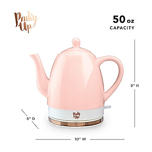Pinky Up Noelle 1.5 L Ceramic Gooseneck Spout Electric Tea Kettle with Temperature Control - Cordless Design for Boiling Water Pot, Pink, Rose Gold