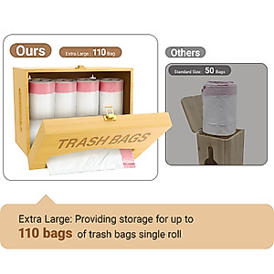 KOCWELL Extra Large Trash Bag Dispenser Roll Holder,Garbage Bag Dispenser Holder Under Sink, Bamboo Wall Mounted Kitchen Trash Bag Dispenser,Organization and Storage,Trash Bags Holder