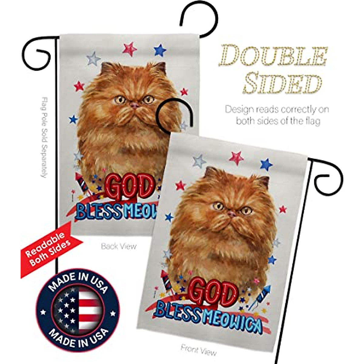 Breeze Decor Patriotic Tan Persian Garden Flag Set Wood Dowel Cat Kitten Meow Spoiled Paw Fur Pet Nature Farm Animal Creature House Banner Small Yard Gift Double-Sided, Made in USA