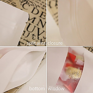 GICOHI 50 PCS Custom Kraft Paper Bag with Window,Personalized Stand up Zip Lock Pouches Food Storage Bags, Reclosable Bags for Home, Wedding, Party Products (White Kraft Bag)