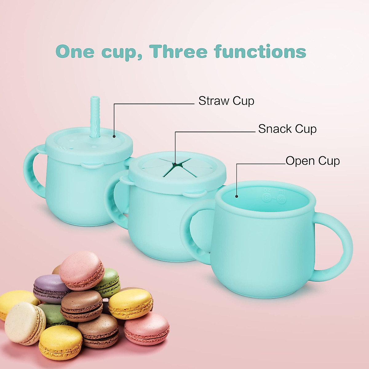 Baby Straw Cup Silicone Toddler Sippy Cup with Straw & Snack Lid, Sprill Proof Training Cup for Infant 6+ Months, Kid Snack Cup Drinking Open Cup 8 OZ (Waterspout Blue)