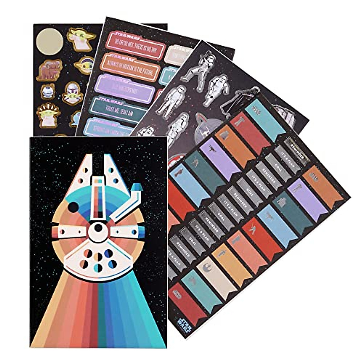 Star Wars x Erin Condren Classic Sticker Book - 254 Stickers Total. 12 Mixed Metallic Sticker Sheets. 5" x 7.75". Fun and Functional Star Wars Designs by Erin Condren.