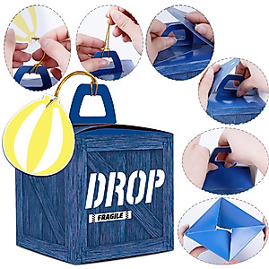 Vedio Game Military Supply Loot Drop Party Gift Boxes with Paper Balloon Card & Elastic String - 24 PCS Blue Boxes Party Favor Goodie Treat Candy Boxes for Gaming Theme Birthday Party Decorations