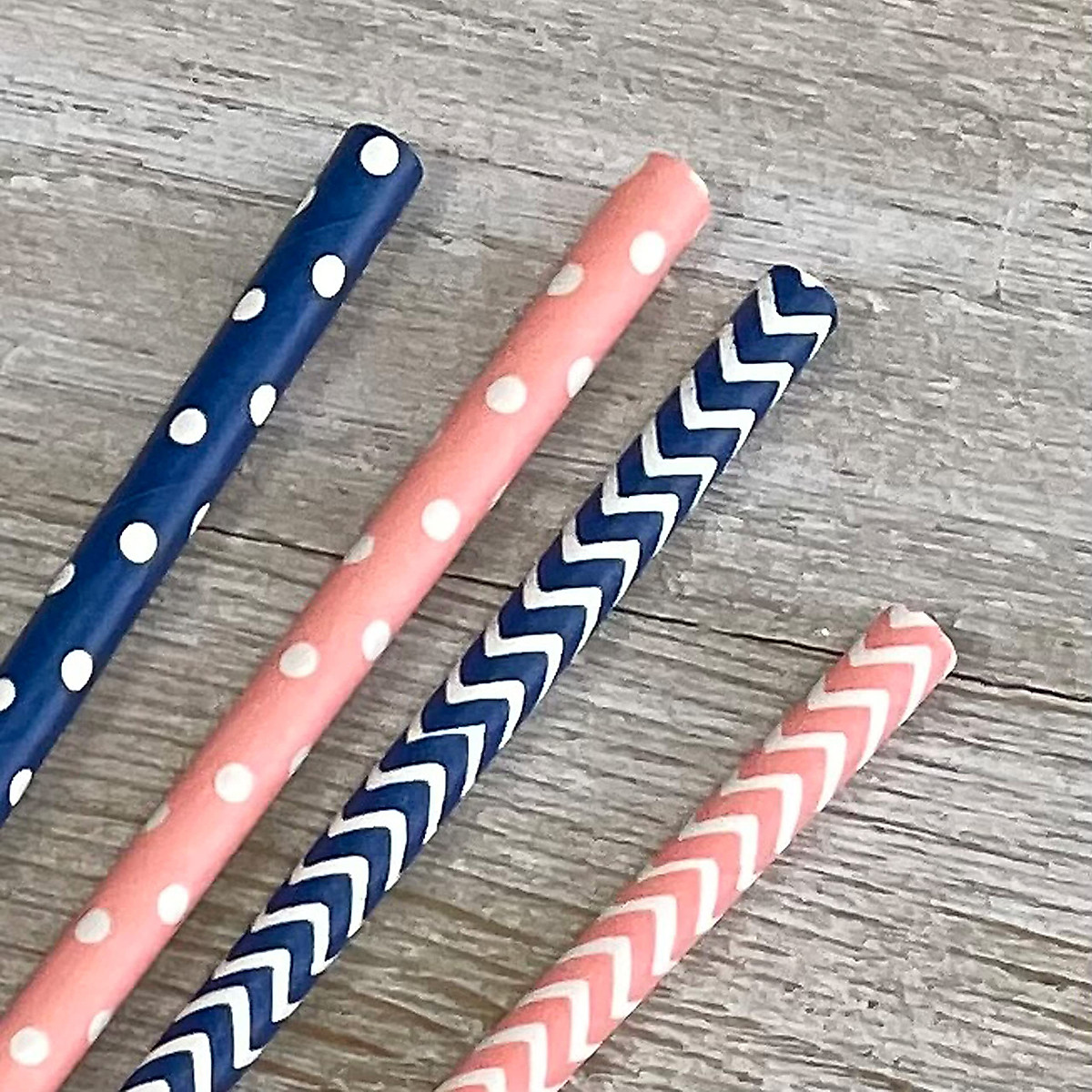 Outside the Box Papers Pink and Navy Blue Chevron and Dot Paper Straws 7.75 Inches 100 Pack Pink, Navy Blue, White