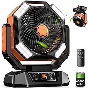 Zmirne Portable Large Camping Fan Remote & Oscillating, 40000mAh Rechargeable Battery Operated Fan with LED Lantern,USB-C Charging Personal Floor Fan for Outdoor Travel Fishing Power Outage Hurricane