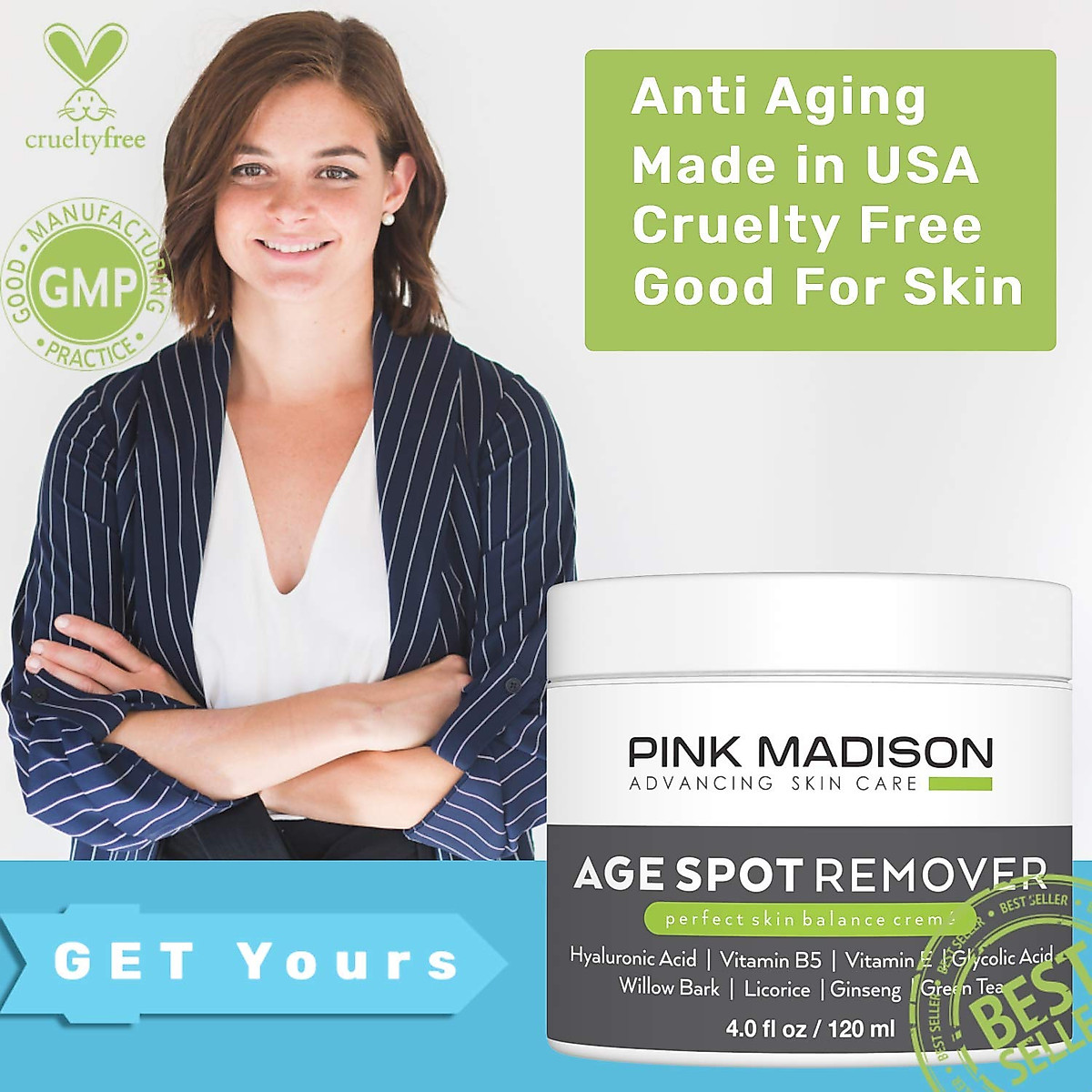 Pink Madison Dark Spot Corrector Best Age Spot Remover Treatment for Face Hands Body Circle 4 Ounce Cream