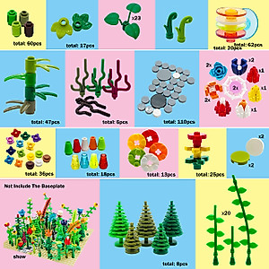Botanical Garden Building Sets Parts,Plants Trees Jungle Flowers Leaves Grass Scenery Accessories Park House Building Bricks Toy Set for Kids 6+ (Not Include Baseplate)