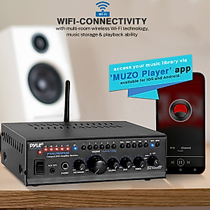 Pyle WiFi Stereo Amplifier Receiver Home Theater Audio System Wireless Bluetooth AUX MP3 Music Streaming 1/4'' Input & Microphone Paging/Mixing Control 240 Watt (PTAUWIFI46) Black