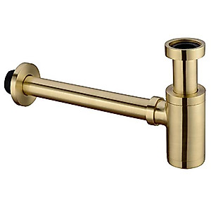 Orhemus Brass Round Bottle P Trap, Basin Sink Waste Trap Drain Tube Kit Adjustable Height, Brushed Gold Finished