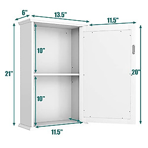 Hysache Bathroom Medicine Cabinets, Wall Mount Mirrored Storage Cabinet w/Single Mirrored Door & Adjustable Shelf, Multipurpose Wooden Organizer for Hallway Living Room Bed, 13.5" L x 6" W (White)