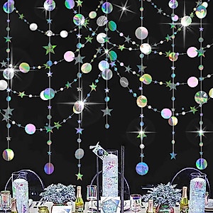Fecedy 4 Pack Iridescent Star Circle Dot Garland Hanging and Twinkle Little Star Streamer Bunting Banner for Kids Birthday Baby Shower Wedding Party Decoration
