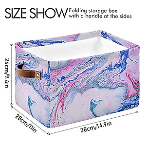 Purple Blue Marble Splash Square Storage Basket Storage Bins Canvas Storage Organizer Closet Shelf Organizer for Home Office, 2 Pc