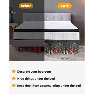 Moon Mushroom Bed Skirt Queen Size 18 Inch Drop, Adjustable & Elastic Wrap Around Bed Skirts Pleated Luxury Dust Ruffles for Twin Full Queen Cal King Base Bed, Star Eucalyptus Leaves Flower