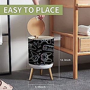 IBPNKFAZ89 Small Bathroom Bedroom Trash Can with Lid joysticks Gaming Cool Cute Kawaii Garbage Wood Waste Bin Press Cover Round Wastebasket for Kids Boys Kitchen Nursery 7L/1.8 Gallon, 8.66x14.3inch