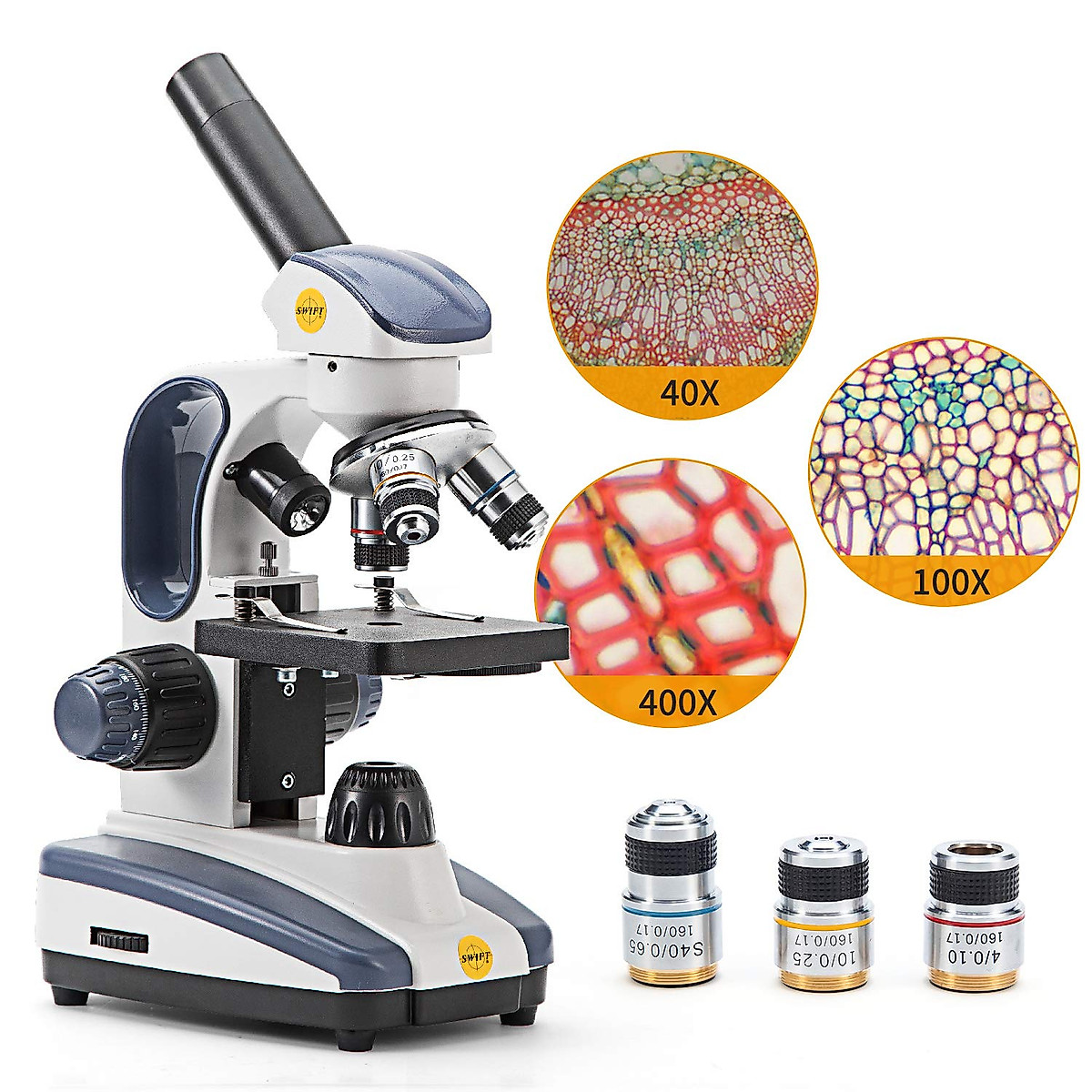 Swift Compound Monocular Microscope SW200DL Bundle with 50 Pre-Cleaned Blank Slides and 100 Glass Coverslips