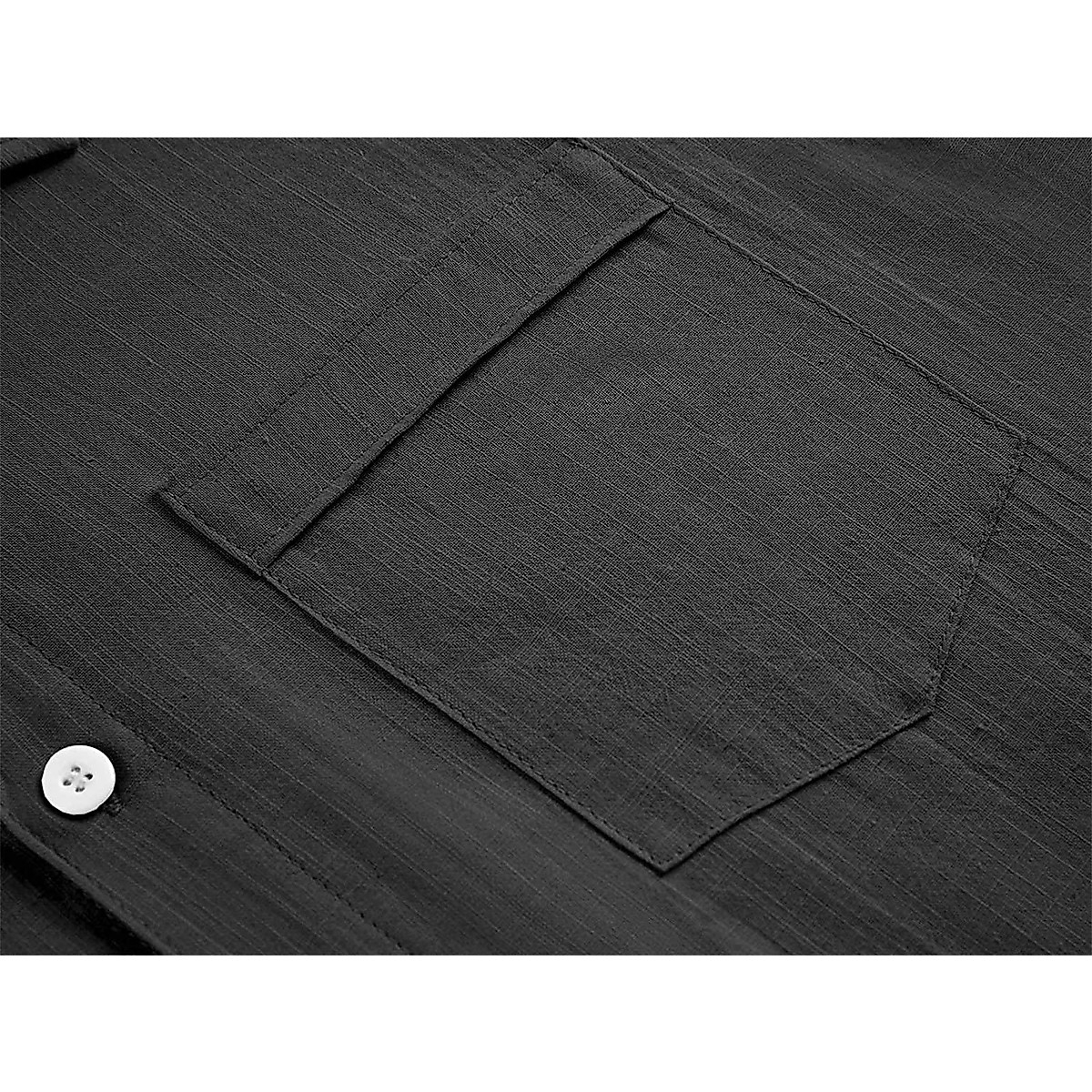 Maiyifu-GJ Men's Short Sleeve Cotton Linen Shirts Lightweight Summer Button Down Shirt Holiday Beach T Shirt with Pocket (Black,3X-Large)