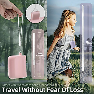 Nearockle 2 Pack Silicone Retainer Case with Lanyard, Soft Denture Case with Vent Holes Compatible for Invisalign, Portable Mouth Guard Case Travel Containers (Pink+Purple)