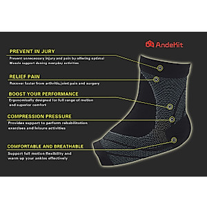 AndeKit Ankle Brace Support,Compression Sleeve(1PR)-relieves Plantar Fasciitis,Achilles tendonitis, sprained,Swelling.Foot Brace-Exercise,Sports,Gym,(L-Black)