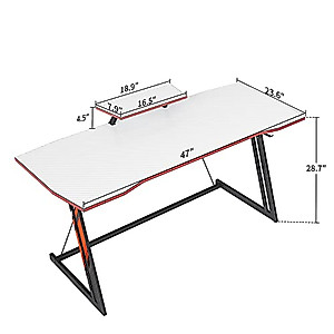 CubiCubi Gaming Desk 47 inch PC Computer Desk, Home Office Desk Gaming Table Z Shaped Gamer Workstation and Headphone Hook, White