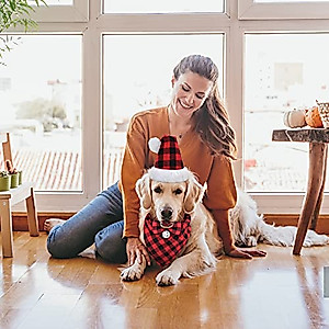 Rypet Christmas Dog Bandana Hat Bow tie Set Classic Plaid Christmas Hat with Scarf Dog Christmas Costume Accessories for Small Medium Large Dogs Cats