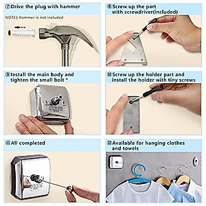 Japard Retractable Clothesline Stainless Steel Metal Indoor, Retracting Clothesline Outdoor, 12ft Wire, Loadable 44lbs, Extendable Clothesline Heavy Duty (2 Pack)