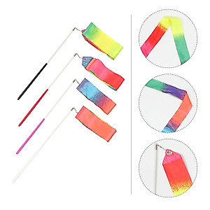 Garneck Dance Silk Ribbon Streamers Gymnastics Rhythmic Artistic Twirling Ribbons Rods for Kids Adults Dance Performance and Games 4pcs
