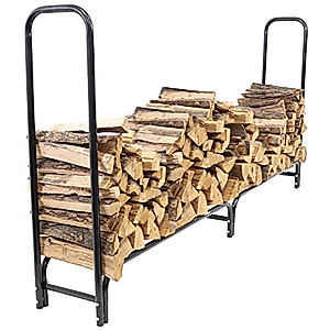 Sunnydaze 8-Foot Firewood Log Rack - Indoor/Outdoor Black Powder-Coated Steel Storage Accessory