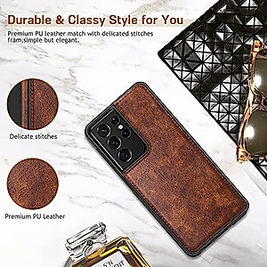LOHASIC for Galaxy S21 Ultra Case, Premium Leather Luxury Business PU Non-Slip Grip Shockproof Bumper Full Body Protective Cover Phone Cases for Samsung Galaxy S21 Ultra 5G 6.8 inch - Brown