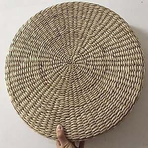 Layboo Handcrafted Eco-Friendly Breathable Padded Knitted Straw Flat Seat Cushion/Straw futon Cushion (Round 45cm(17.72 in))