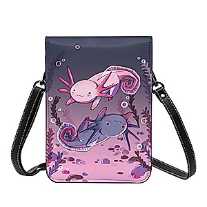 ZXLQ Salamander Axolotl Mini Ladies Cell Phone Purse, Horoscope Leather Handbags, Women girls Wallet Shoulder Totes Bag, White