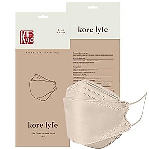BEIGE X-LARGE [10 PCS] 25% LARGER KF94 Face Mask [Made in Korea] In 5 PCS Reclosable Package Breathable Premium Quality [Package in English]