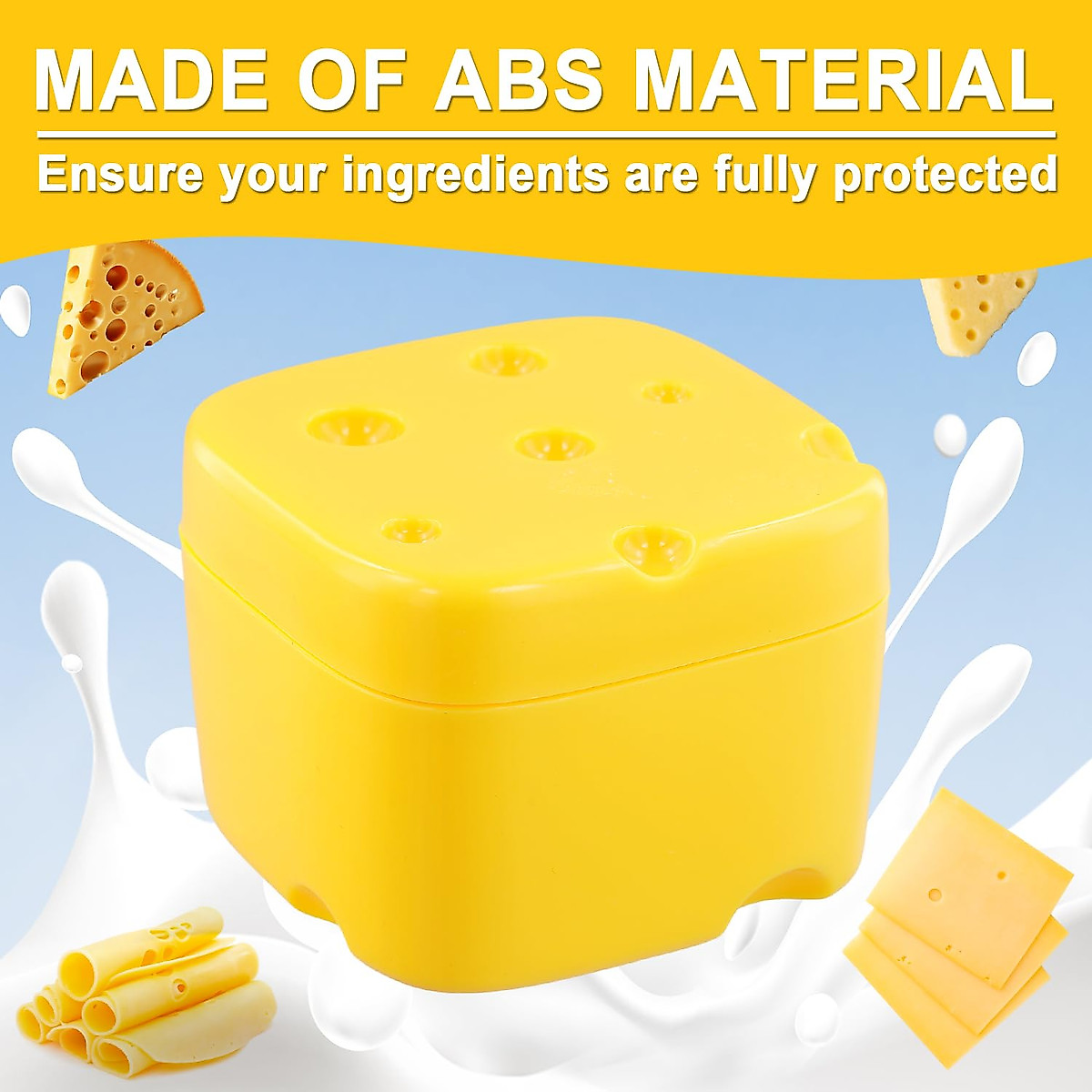 PEUTIER Sliced Cheese Storage Container, 3.54x3.54x2.76 Inch Cheese Container for Refrigerator Upper and Lower Lid Design Cheese Saver Butter Cheese Food Storage Box for Kitchen Fridge