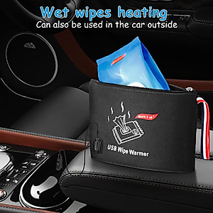 Baby Wipe Warmer, Wipes Dispenser Sunsbell Portable Car Wipes Heater Warmer Baby Wipes Thermostat Heating Bag 9.4 * 6.3Inch DC 12V+USB Home Car Dual-use Baby Wet Wipes Warmer
